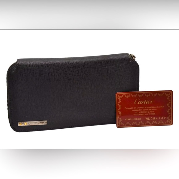 Cartier | Bags | Authentic Cartier Black Long Wallet W Auth Card | Poshmark